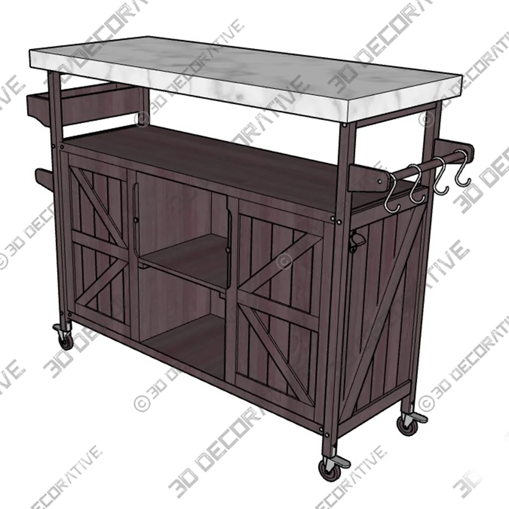50.25-inch Dark Brown Kitchen Island with Stainless Steel Top