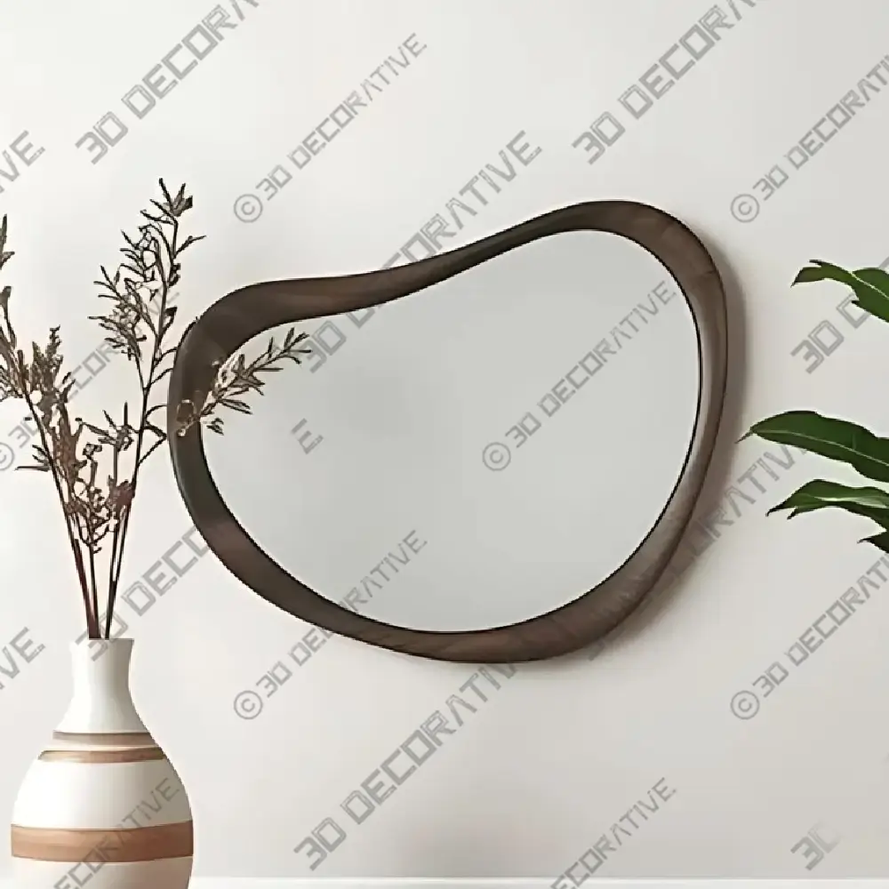 Asymmetrical Wooden Mirror - Mid Century Walnut Wall Decor