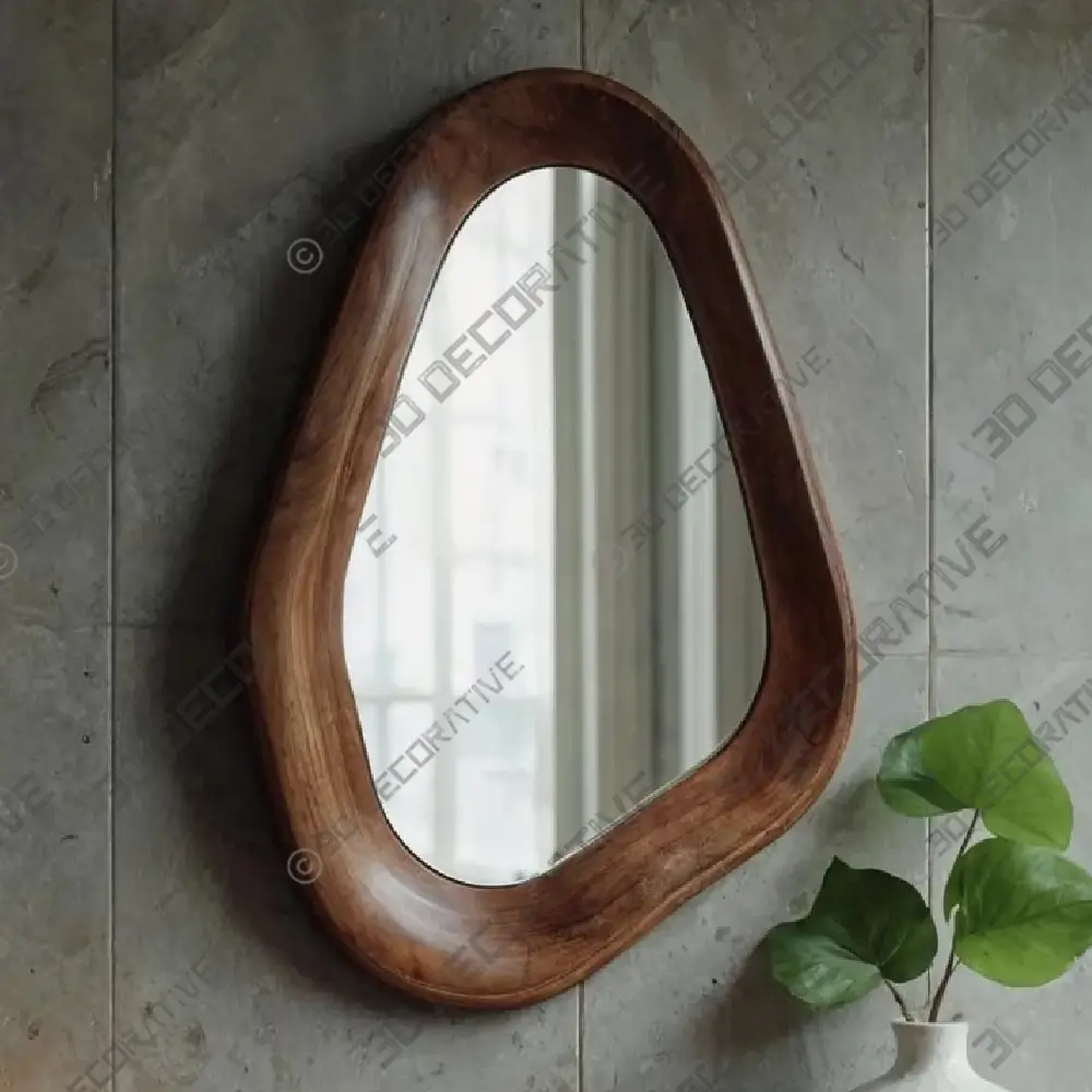 Ruby Wood Mirror - Irregular Walnut Wall Accent